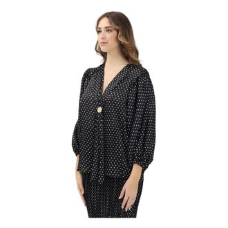 Simona Corsellini Femme, Blouses et Chemises, Noir, Taille: 42 FR Chemisier noir &agrave; pois avec d&eacute;collet&eacute; en V