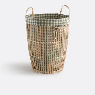 La Redoute Interieurs Panier &Agrave; Linge En Bambou Doublure Imprim&eacute; Vichy Monoa