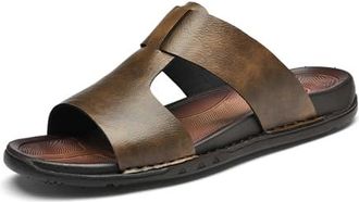 Generic Sandales &agrave; enfiler en cuir &agrave; bout ouvert pour homme, confortables, l&eacute;g&egrave;res, d&eacute;contract&eacute;es, sandales de plage d&eacute;t&eacute; et dext&eacute;rieur, marron, 41 1/3 EU