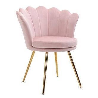 HOMCOM Fauteuil Coquillage Chaise Coiffeuse Fauteuil en Velours avec Pieds en métal doré pour Salon Chambre et Salle à Manger 67l x 64P x 77H cm Rose poudré