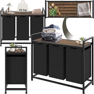 TecTake Meuble de buanderie Industriel 3 Paniers &agrave; linge Corbeille a linge Panier rangement Panier linge sale Bac de rangement Organisateur salle de bain cham
