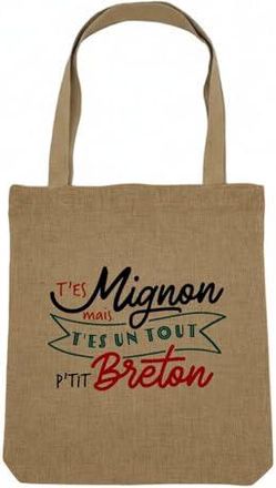 Fabulous Sac Shopping Tote Bag Aspect Lin - Tes Mignon mais tes un tout ptit Breton Film Tour Montparnasse - Sac de Courses Toile Epaisse 360g Beige Naturel Ca