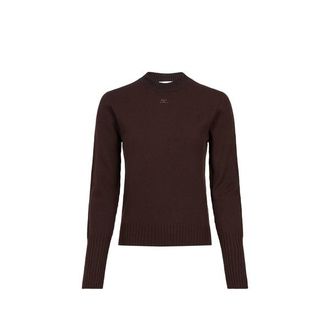 Courr&egrave;ges Pull en maille c&ocirc;tel&eacute;e &agrave; logo brod&eacute; en laine
