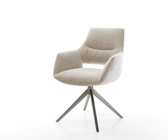 DELIFE Drehstuhl Yago-Flex mit Armlehnen Webstoff Soft Beige Kreuzgestell breit Graphit 360&deg; drehbar Wippfunktion Taschenfederkern, Esszimmerst&uuml;hle