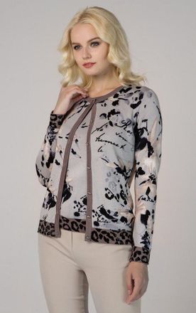 Passioni Cardigan Twinset mit Blumendruck und Leodetail