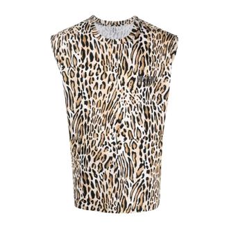 Moschino Homme, Tops, Multicolore, Taille: M Débardeur Logo Imprimé Léopard