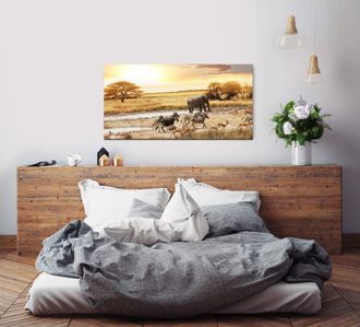 Paul Sinus Art Leinwandbild Landschaft Afrika Zebra Wandbild Gr&ouml;&szlig;e 60x120cm