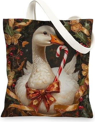 Generic Sac fourre-tout en toile de style rustique pour faire du shopping, 33 x 38,1 cm, sac fourre-tout r&eacute;utilisable &agrave; motif imprim&eacute; de No&euml;l campagnard pour 
