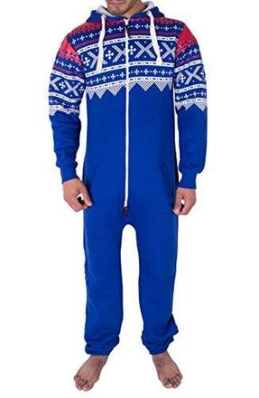 Noroze Hommes élégant Tout en Un Jumpsuit Onesie Une pièce Pyjamas, Bleu Royal, XL