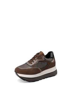 Queen Helena Chaussures de Gymnastique &agrave; Plateforme Femme Sneakers Hautes X33-17, marron, 36 EU