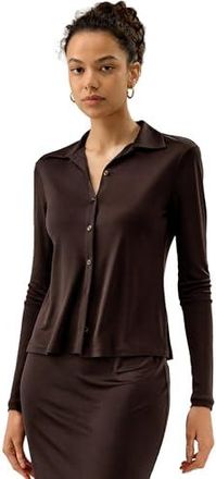 LilySilk Chemise en Jersey de Soie 100% Coupe Slim Basique Manches Longues Boutonn&eacute;e Avant Extensible M, Cacao