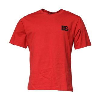 Dolce & Gabbana Logo Patch Rundhals-T-Shirt - - Tops - Herren - Rot - S