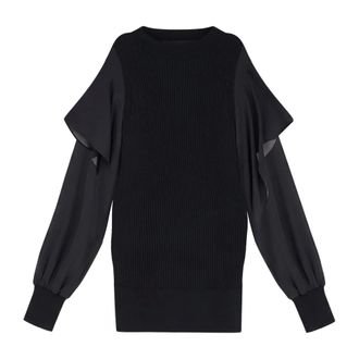sacai Femme, Pulls, Noir, Taille: 40 FR Crew Neck Voile Long Sleeve
