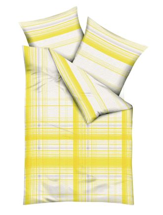 JACK by Kaeppel 2tlg. Edel Seersucker Bettwäsche 135x200cm Facile Gelb Streifen Grau Weiß RV