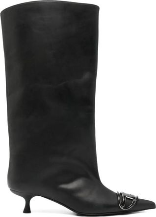 Diesel Stiefel - Pointed Toe Black Leather Boots - Gr. 36 (EU) - in Schwarz - f&uuml;r Damen