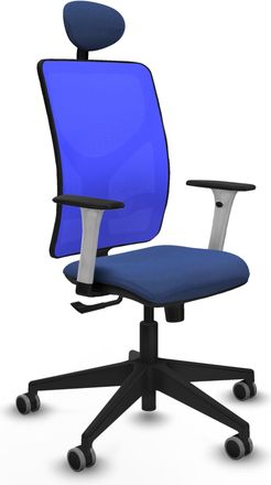 Piqueras y Crespo Drehstuhl f&uuml;r den Schreibtisch, mit wei&szlig;en und schwarzen Armlehnen, h&ouml;henverstellbare Lendenwirbelst&uuml;tze und festes Kopfteil, Blau/Marineblau