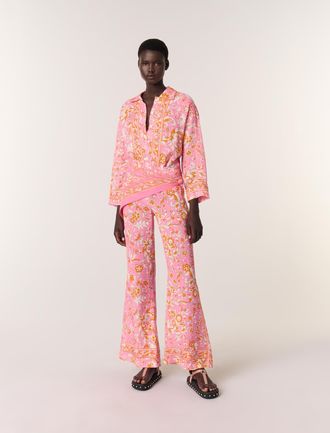 Maje Chemise Fluide En Lin Imprim&eacute;e - Orange - Taille 1 - Maje