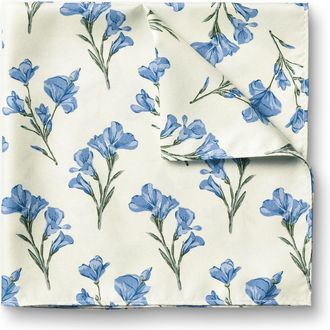 CHARLES TYRWHITT Einstecktuch aus Seide mit Blumenmuster - Elfenbeinfarben & Hellblau