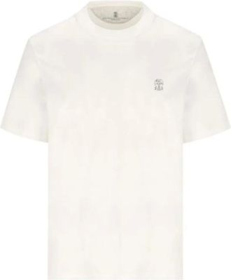 Brunello Cucinelli Homme, Tops, Blanc, Taille: L T-shirt en jersey avec logo