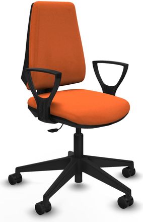 Piqueras y Crespo Elche Arbeitsstuhl mit festen Armlehnen, ausgestattet mit grundlegendem Permanentkontakt und Schneideschaum, mit Rollen 65 mm, Nylon, Orange