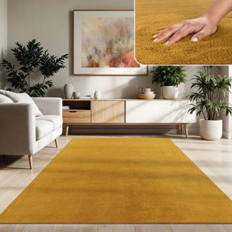 Paco Home Paco Home Moderner Wohnzimmer Teppich Kurzflor Waschbar Weich Einfarbig Felloptik Anti-Rutsch Gelb, 200x280 cm