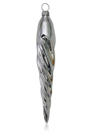Lauschaer Glas Christbaumschmuck Eiszapfen d&uuml;nn Silber mit Dekor 4 St&uuml;ck Christbaumschmuck Weihnachtsschmuck mundgeblasen,handdekoriert
