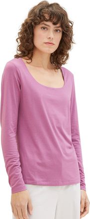 Tom Tailor Damen Basic Langarmshirt mit Karree Ausschnitt, mauvy plum, S