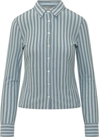 Tory Burch Polo en coton piqu&eacute; ray&eacute; - Femme - Blouses et Chemises - Bleu - Taille: 38 FR