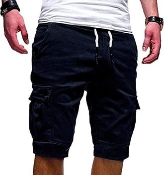 TOMWELL Shorts de Sport Homme Bermuda Été Pantalons Courts Respirants Cargo Panta Court Casual Lâche avec Poche Pantalon de Jogging Fitness Gym Marine M