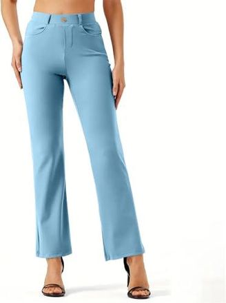 Generic Pantalon habill&eacute; pour femme - Pantalon de travail d&eacute;contract&eacute; - Taille haute - Pantalon de travail d&eacute;contract&eacute;, bleu, XXL