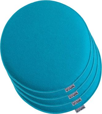 Brandsseller 4er Set Sitzkissen aus Filz Ø 35x2 cm - Robuste Stuhlauflagen für innen und außen, rundes Sitzpolster, strapazierfähiges Kissen für Stühle - Türkis