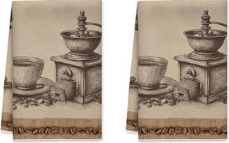 Generic Kaffeem&uuml;hle, K&uuml;chent&uuml;cher, Vintage-Stil, rustikale Tasse, Kaffeebohnen, Herbstbraun, saugf&auml;hig, weich, Geschirrt&uuml;cher zum Trocknen von Geschirr, Landh