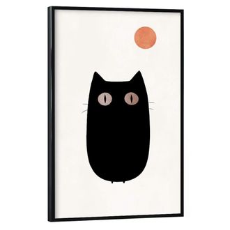 artboxONE Poster mit schwarzem Rahmen 75x50 cm Tiere Little Black Cat - Bild Katze kindermotiv süss