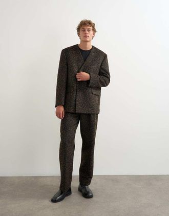 Topman pantalon coupe large &agrave; imprim&eacute; l&eacute;opard marron