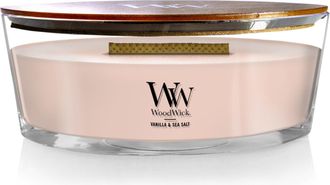 Woodwick ellipsenförmige Duftkerze mit knisterndem Docht | Vanilla & Sea Salt | Brenndauer bis zu 50 Stunden