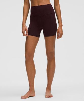 lululemon Align Shorts mit hohem Bund f&uuml;r Frauen - 15 cm - Gr&ouml;&szlig;e 12 in Linear Wordmark Goodnight Plum Multi