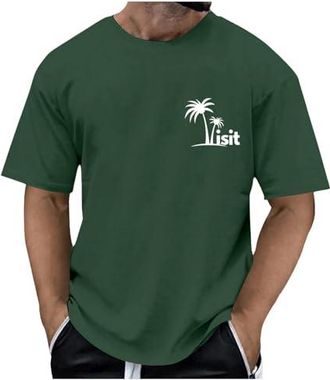 Generic T-shirt dété à manches courtes et col rond pour homme, motif cocotier, lettres imprimées, doux, respirant, pour lentraînement, la course à pied, la gy