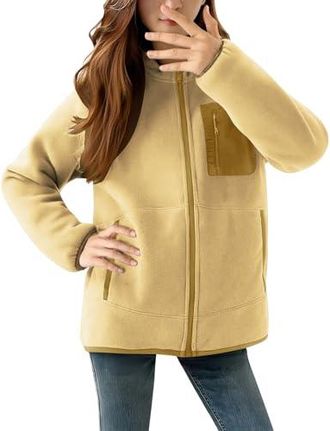 Generic Vestes en polaire pour femme avec fermeture &eacute;clair int&eacute;grale, poches l&eacute;g&egrave;res, manteaux dhiver doux et chauds pour la randonn&eacute;e, les voyages, kaki, XXL