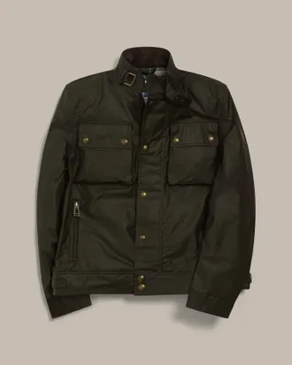 Belstaff Veste Ic&ocirc;ne Racemaster Pour Homme Waxed Cotton Vert Olive D&eacute;lav&eacute; 50
