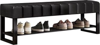 Generic Schuhbank Mit Stauraum Schuhbank Mit Sitzfl&auml;che Dickes Stahlrahmen-Velours-Kissen Schuhregal Schuhschrank Mit Sitzbank for Flur Wohnzimmer Diele(Black