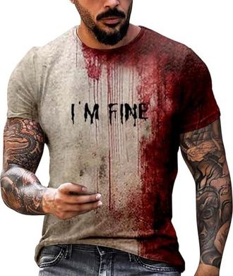 Generic Problem Gel&ouml;st T-shirt pour homme grande taille avec &eacute;claboussures de sang T-shirt avec inscription &laquo; Im Fine &raquo; Horreur Bloody Manches Courtes Hauts M