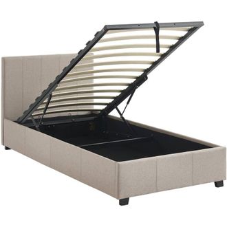 Sweeek Sweeek - Lit coffre avec sommier &agrave; lattes et t&ecirc;te de lit. finition tissu beige. l 202 x p 97.5 x h 86cm