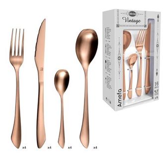 Amefa Coffret 16 couverts de table pour 4 personnes - Instinct - Acier inoxydable 18/0, Finition PVD (Physical vapor deposition) - Cuivre