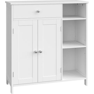 Vasagle Armoire de Rangement Salle de Bain, avec Tiroir et 2 Portes, Meuble de Salle de Bain, 3 Compartiments, &Eacute;tag&egrave;res R&eacute;glables, Blanc