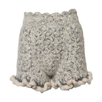 Dolce & Gabbana Metallic Boucl&eacute; Gestrickte Ger&uuml;schte High Waist Shorts - - Shorts - Damen - Wei&szlig; - XS