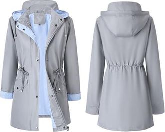 Generic Vestes de pluie pour femmes, veste de pluie l&eacute;g&egrave;re coupe-vent &agrave; rayures pour escalade en plein air, trench-coat &agrave; capuche 2026, gris, XXL