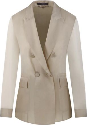Max Mara Femme, Vestes, Beige, Taille: 36 FR Blazer Slogan en Organza de Soie