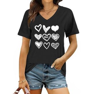 Generic T-shirt imprim&eacute; en forme de coeur pour femme 2026, Noir, XXL