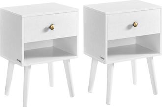 Vasagle [JAMAIS UTILIS&Eacute;] Tables de Chevet, Lot de 2, avec Tiroir et Compartiment Ouvert, Pieds en Bois, Blanc Neige