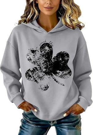 Generic HUIFUAO Sweat &agrave; capuche pour femme avec tr&egrave;fle amusant pour femme Costume irlandais de St Paddys Day Vert Irlande Tr&egrave;fle Chemise Vacances Haut &agrave; manch